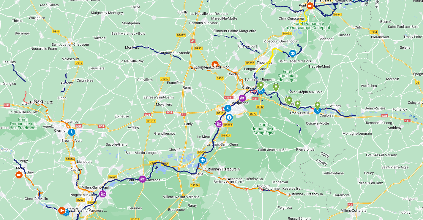 Carte interactive des parcours - Fédération pêche de l'Oise